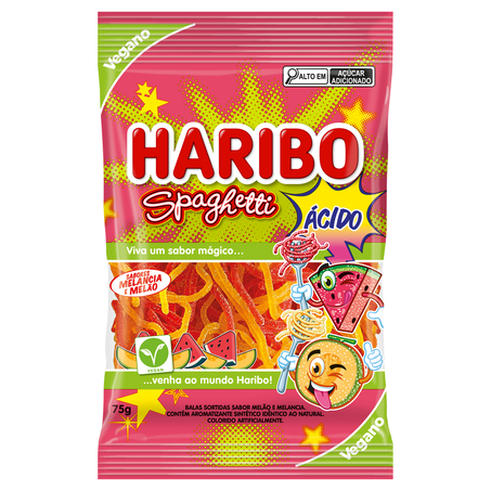 Bala Sortida Haribo Spaghetti Melancia e Melão Ácido 75g | Super Koch