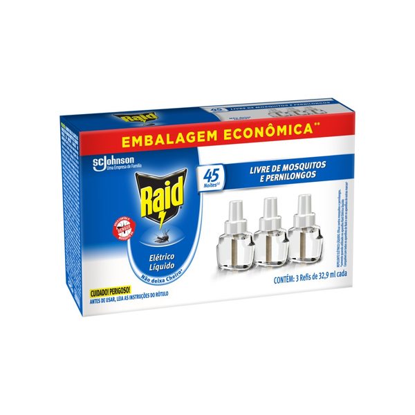 Repelente Líquido Elétrico Raid 45 Noites Sc Johnson Refil 32,9ml Com 3 ...