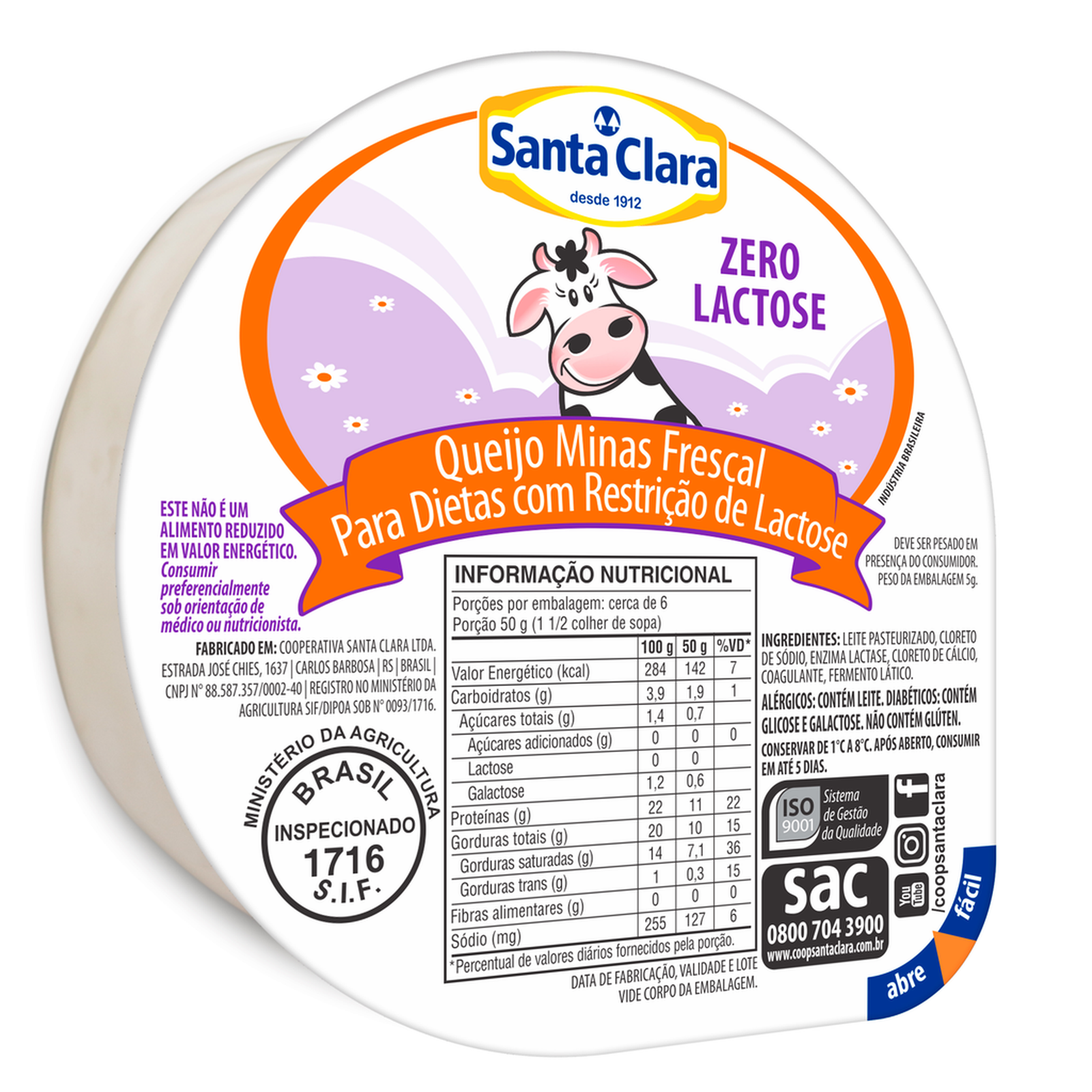 Queijo Minas Frescal Santa Clara Zero Lactose Kg | Super Koch