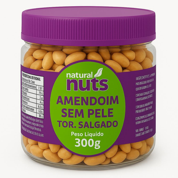Amendoim Torrado Natural Nuts Sem Pele e Sal 300g | Super Koch
