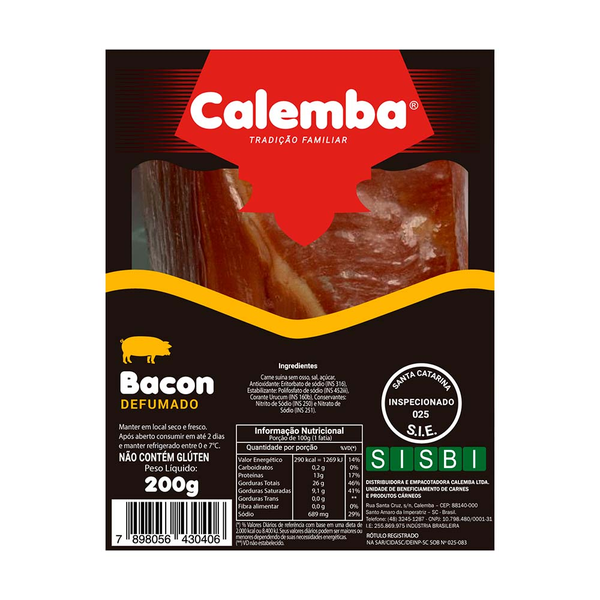 Bacon Pedaço Calemba Defumado Pacote 200g | Super Koch
