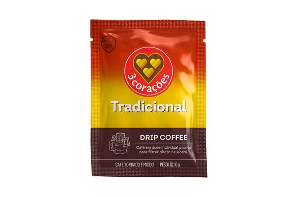 Café Em Sachê Torrado e Moído Drip Coffee Tradicional 3 Corações 10g ...
