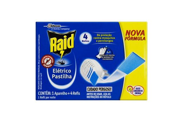 Aparelho Inseticida Elétrico Pastilha 12 Horas 4 Pastilhas Refil Raid ...