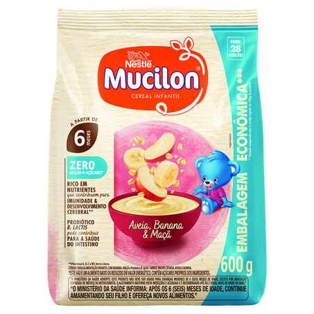Cereal Infantil Mucilon Banana, Aveia e Maça 600g Embalagem Econômica ...