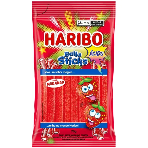 Bala Haribo Stick Morango Acido 70g | Prado Supermercados LTDA