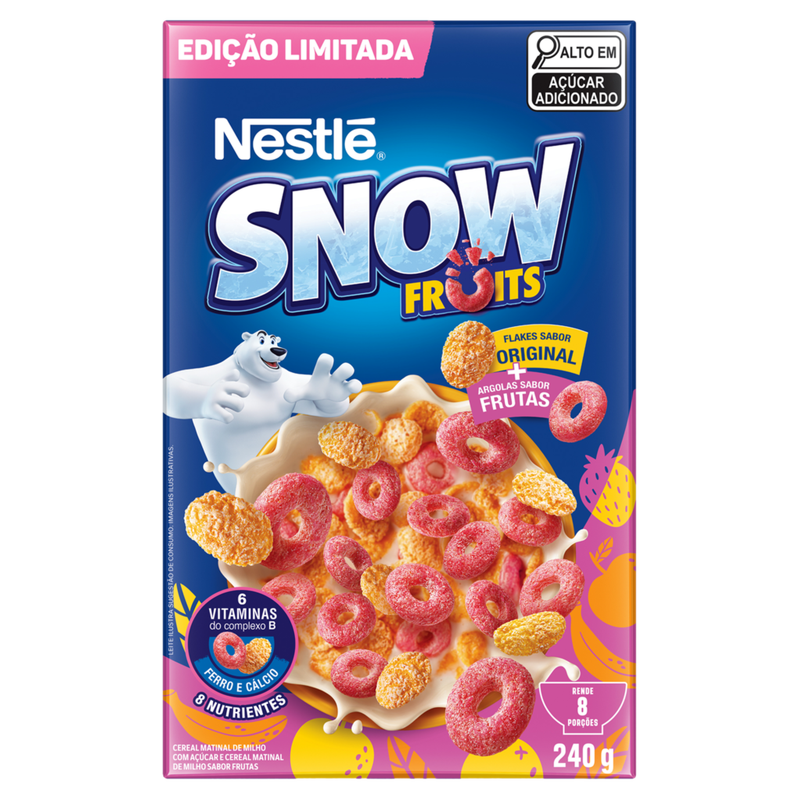 Cereal Matinal de Milho Com Açúcar Flakes Original e Argolas de Frutas ...