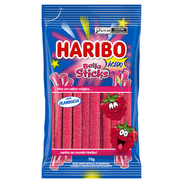 Bala Haribo Balla Sticks Framboesa Ácida 70g | Super Koch