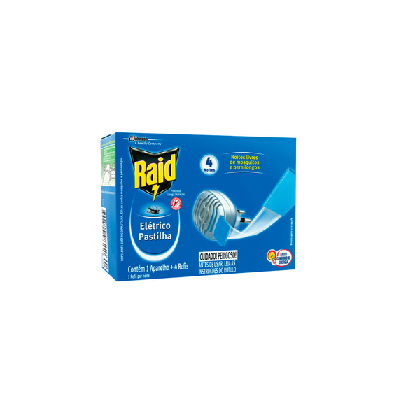 Aparelho Inseticida Elétrico Pastilha 12 Horas 4 Pastilhas Refil Raid ...